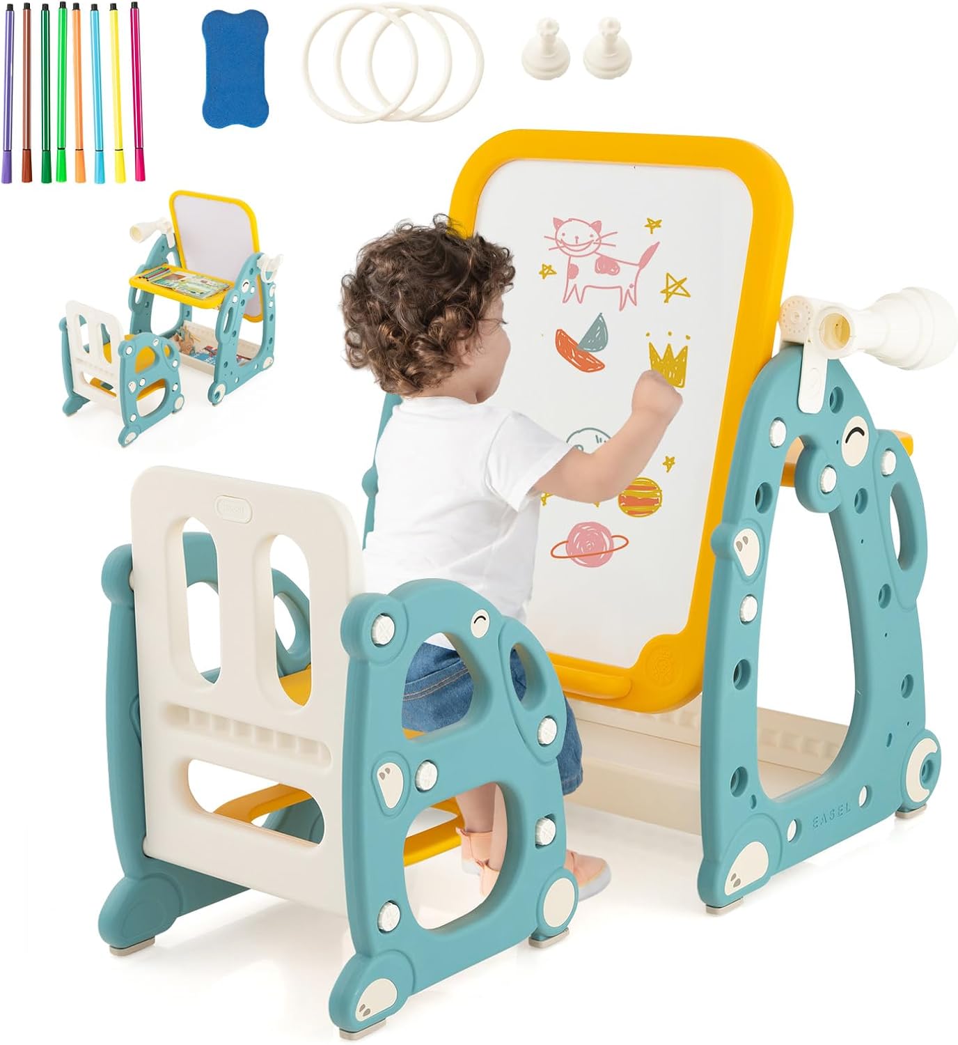 4 en 1 Tableau Enfant avec Chaise, Table Enfant Tableau Blanc ...