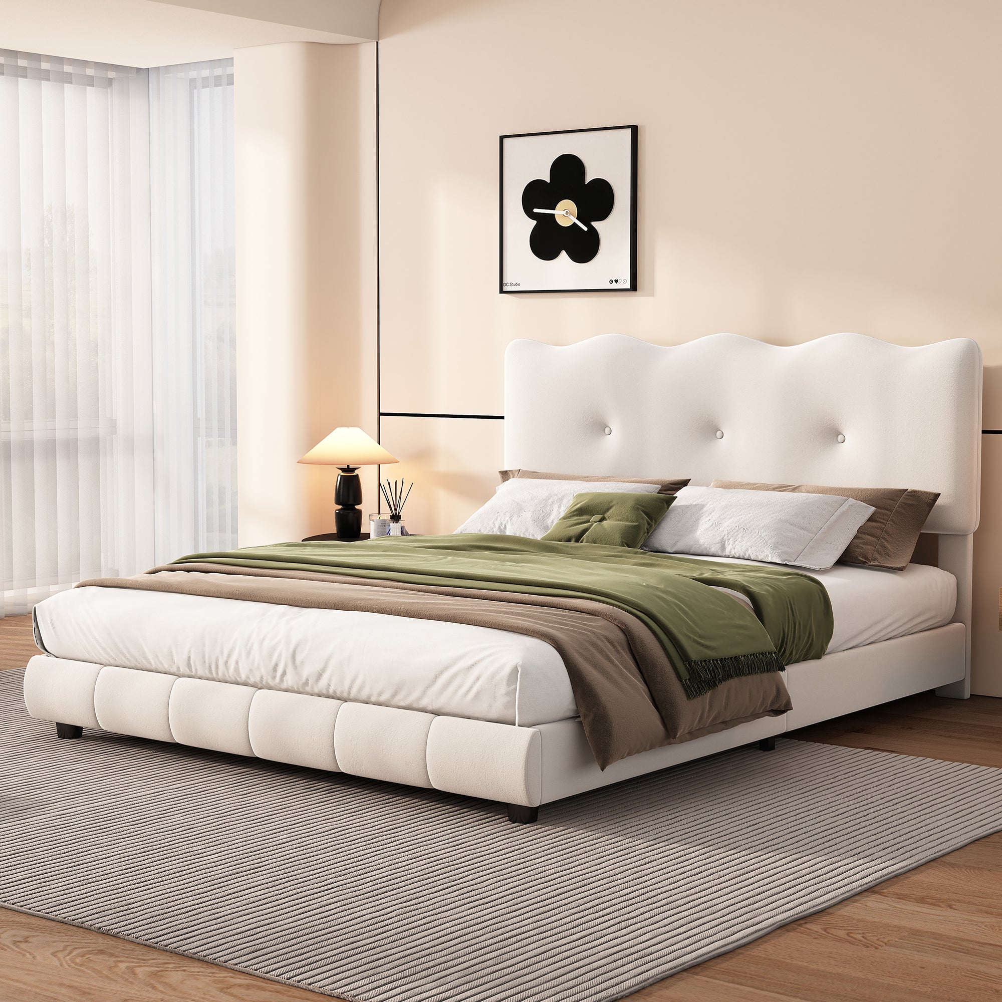 Letto imbottito 140 x 200 cm con testiera regolabile - Design onda e ...