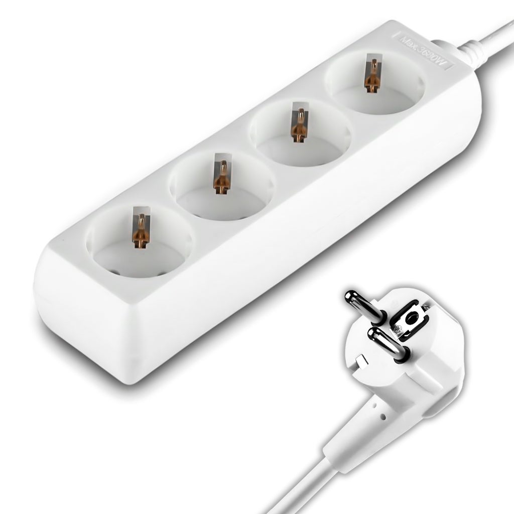 Regleta con cable de 1,5 m 4 tomas 10A 2P + Schuko y enchufe Schuko ...