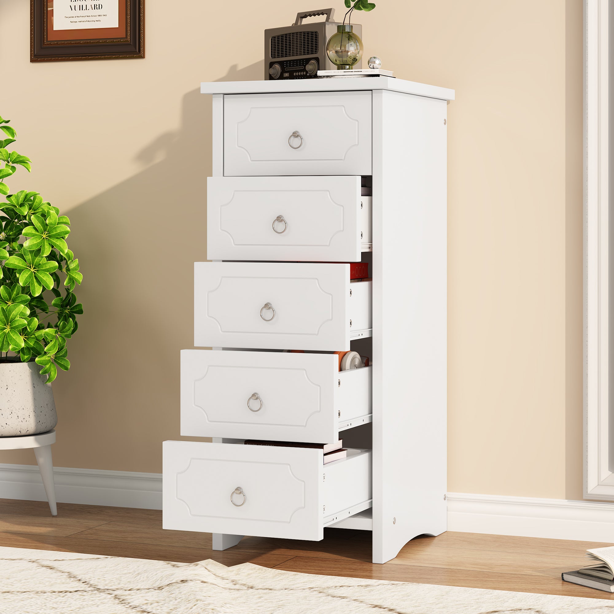 Commode 5 tiroirs, poignée ronde en métal, pour séjour, chambre | Leroy ...