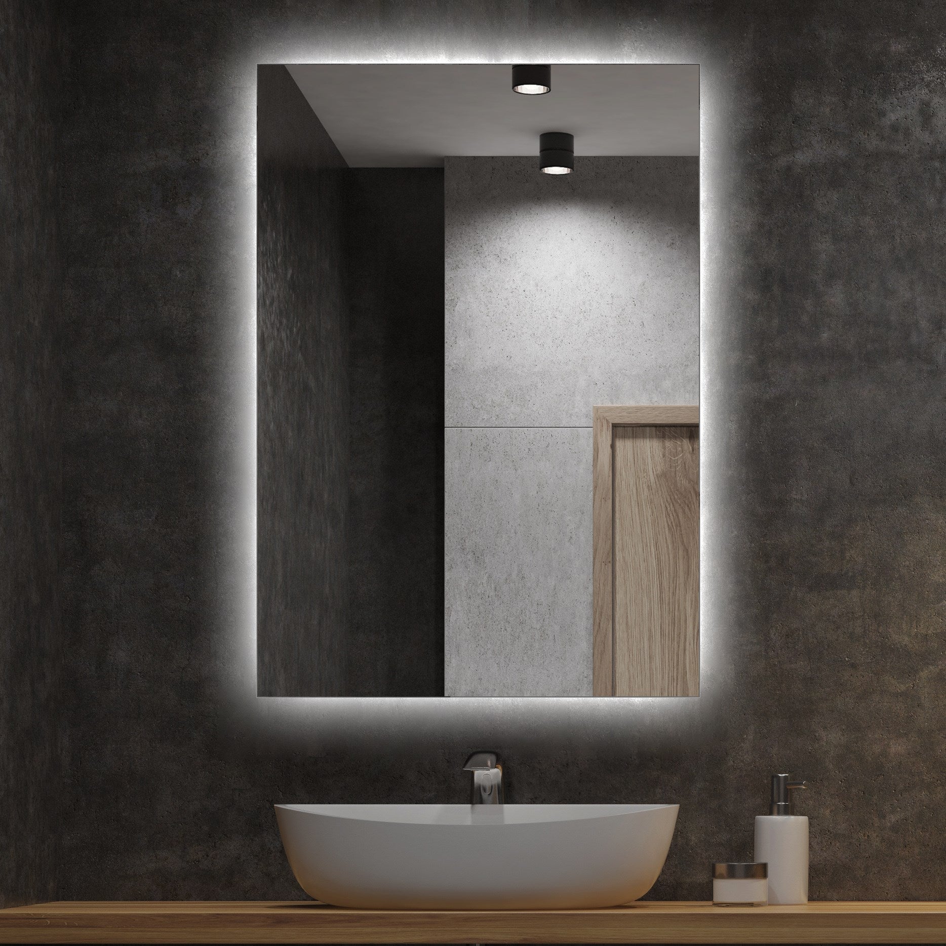 Espejo LED moderno iluminado para el baño 100 cm x 70 cm Luz fría ...