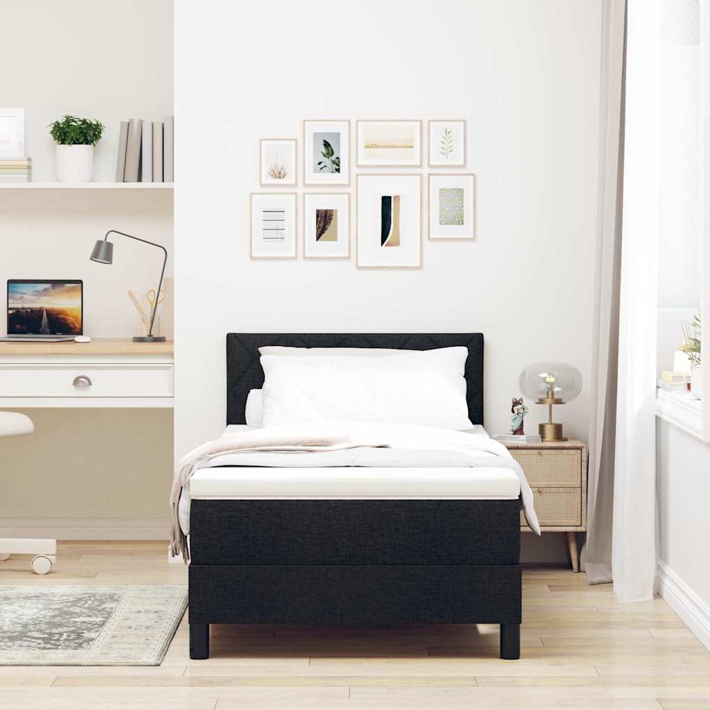Cama tipo Box Spring con cojín Negro 90 x 200 cm tela | Leroy Merlin