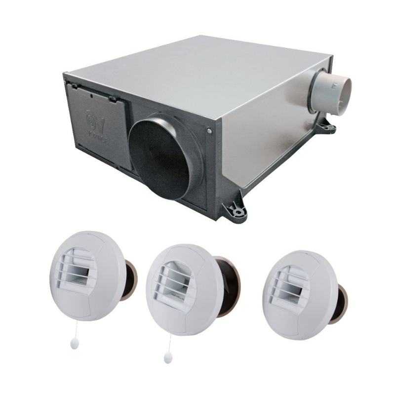 Kit Hygro B VMC simple flux hygroréglable extra-plate + 3 bouches électriques - AXELAIR ...