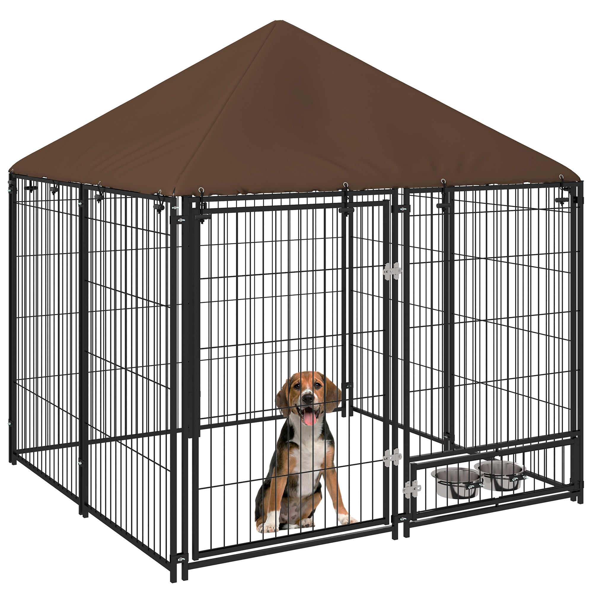 Parque para Perros PawHut Metal, Tela Oxford Café 141x141x151 cm D02 ...