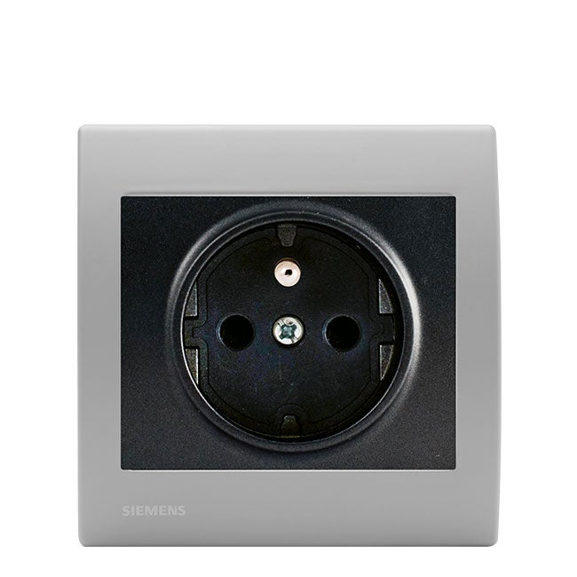 Prise 2P+T Siemens, plaque anthracite Delta Iris, basic Silver, résistante rayures et ...