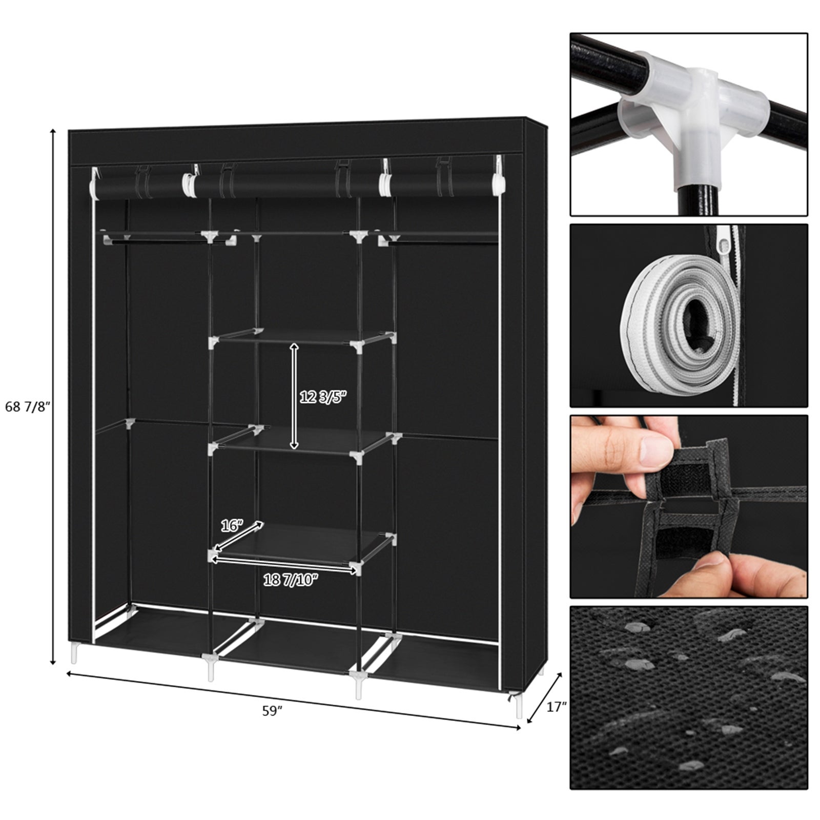 Garde-Robe Portable 5 Étagères 9 Cases - Armoire de Rangement en Tissu ...