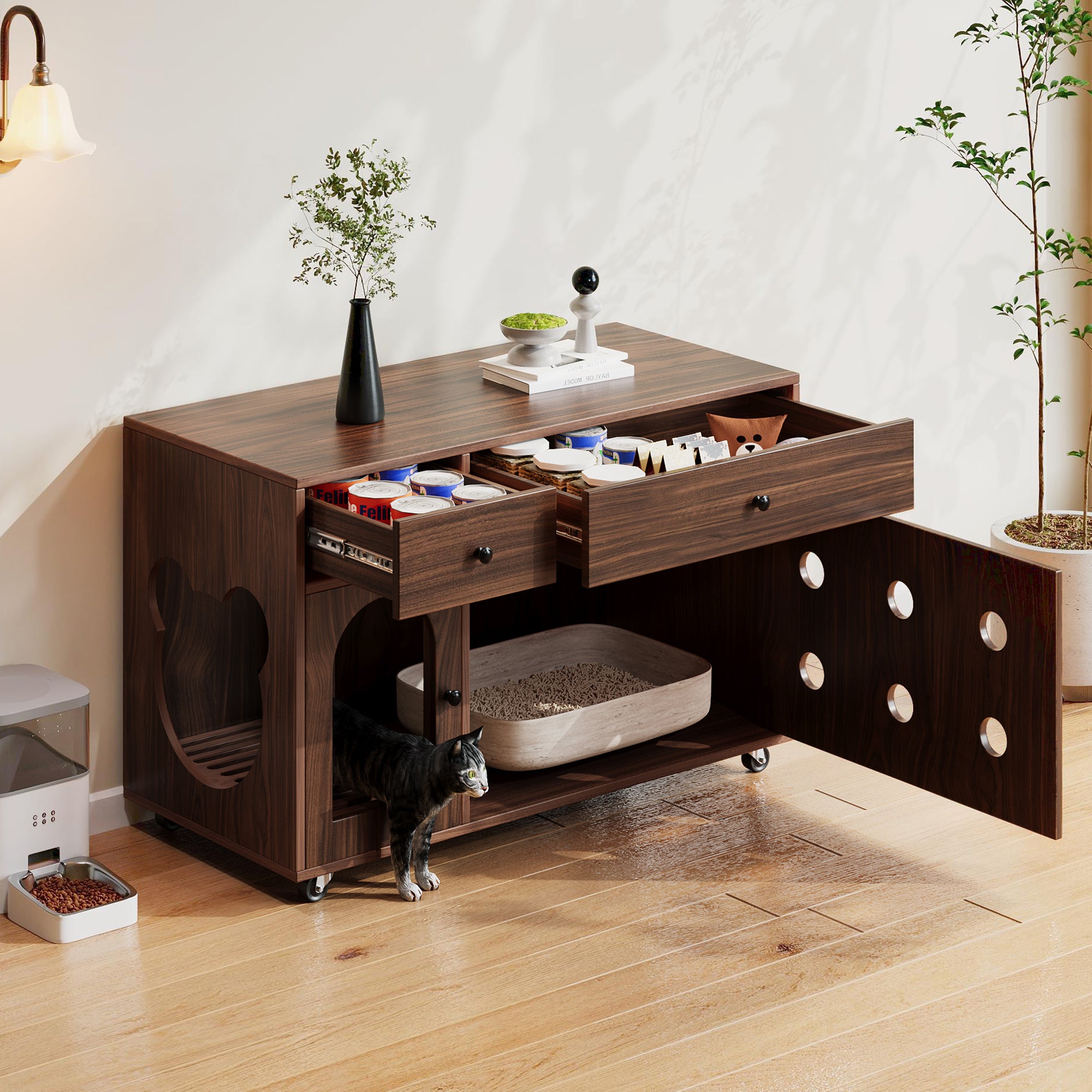 Rangement pour litter box chat (non incluse), plaque anti-sable ...