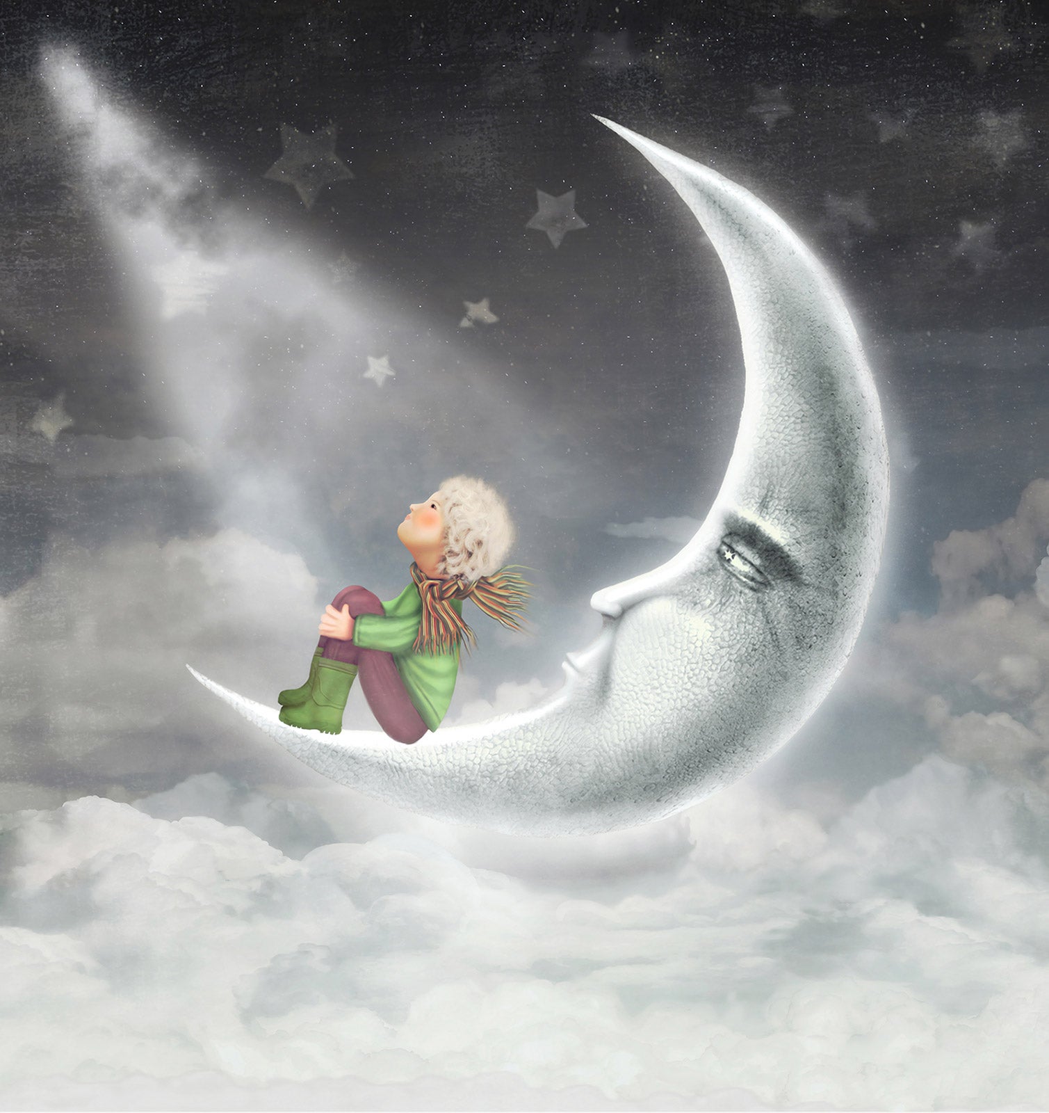Papier peint panoramique Enfants - Petit Prince Lune - Largeur 195 cm x ...