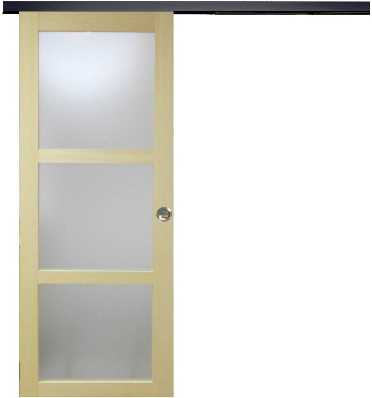 Porte Coulissante Bois Ayous Vitree H204 X L73 + Rail Alu Bandeau Noir ...