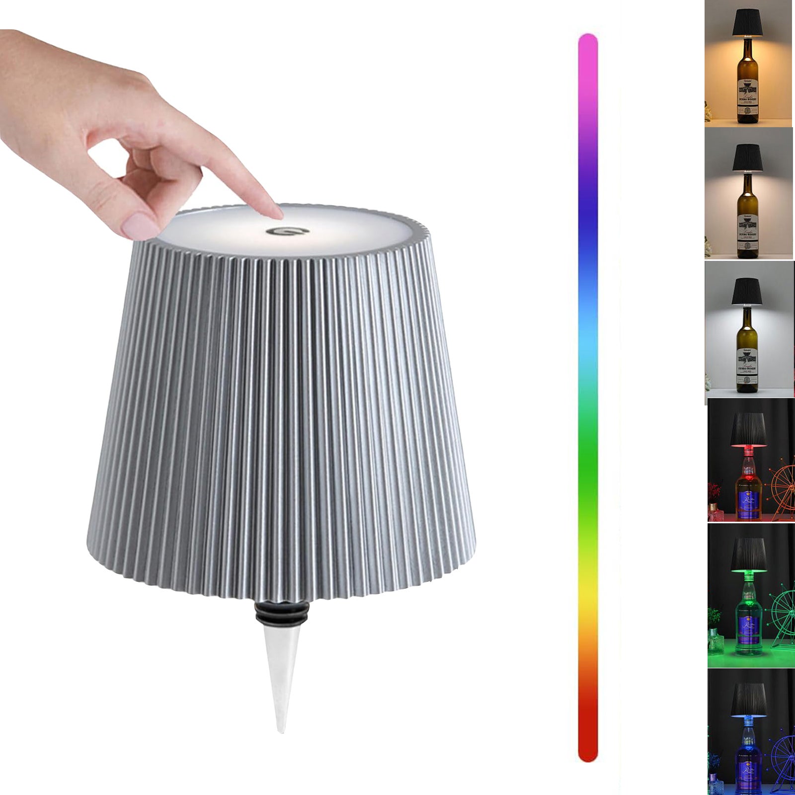 Lámpara LED inalámbrica para botellas de vino, 3 colores + modo RGB ...