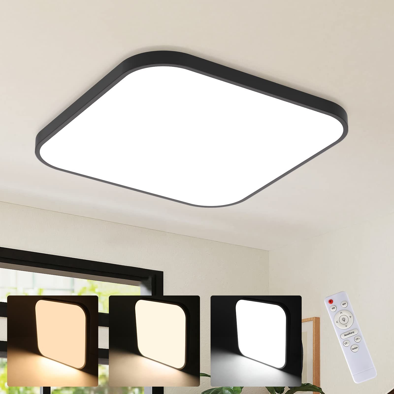 ZMH LED Ceiling Light Living Room 27CM Square 15W 3000-6500K Ceiling ...