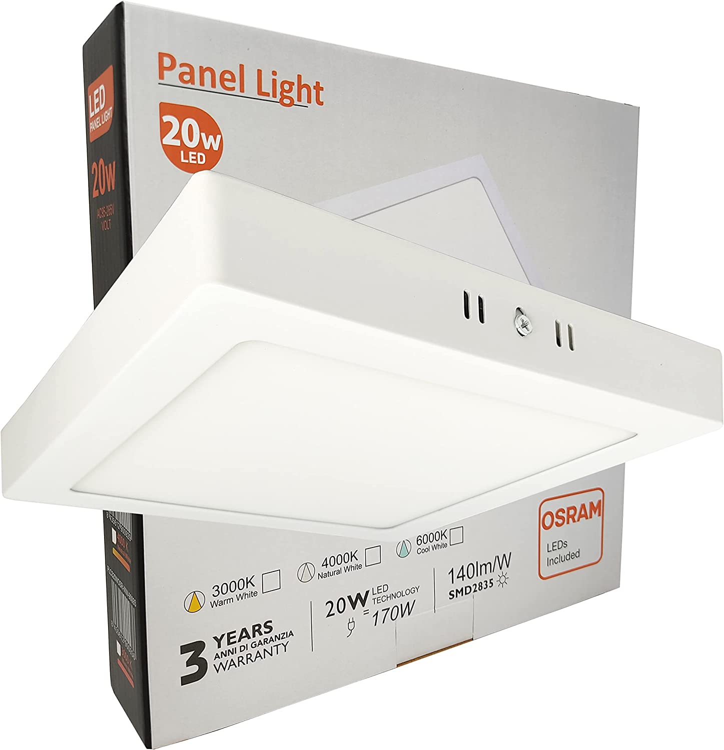 Plafón Techo Led Cuadrado 20W 2000Lm Lámpara Superficie OSRAM - Luz ...