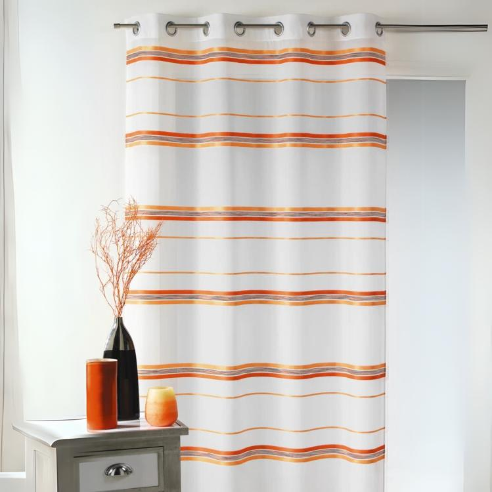 Voilage fantaisie tissé rayure horizontale - Terracotta - 140x240 cm ...