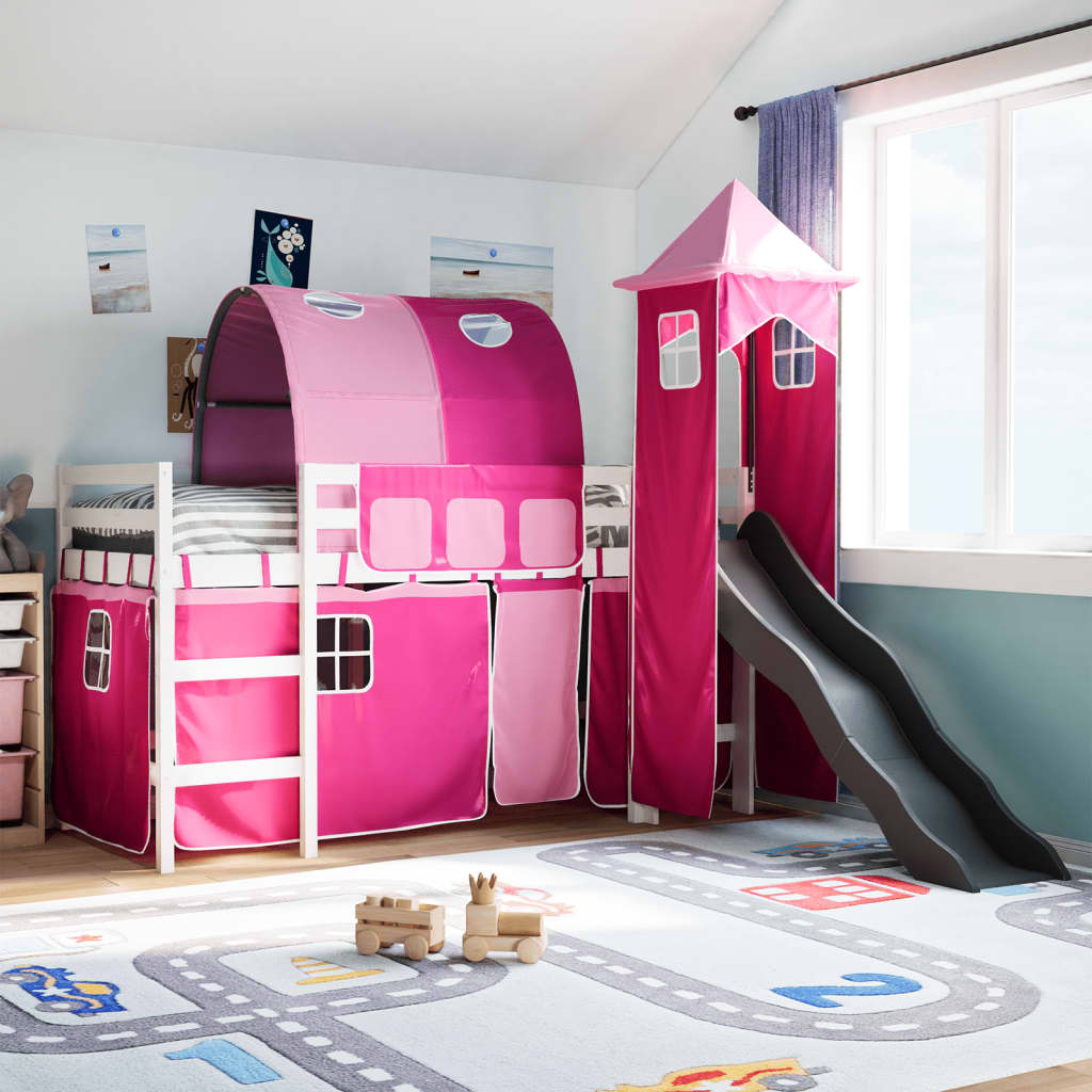 Vidaxl Cama Alta Para Niños Con Torre Madera Pino Rosa 80x200 Cm
