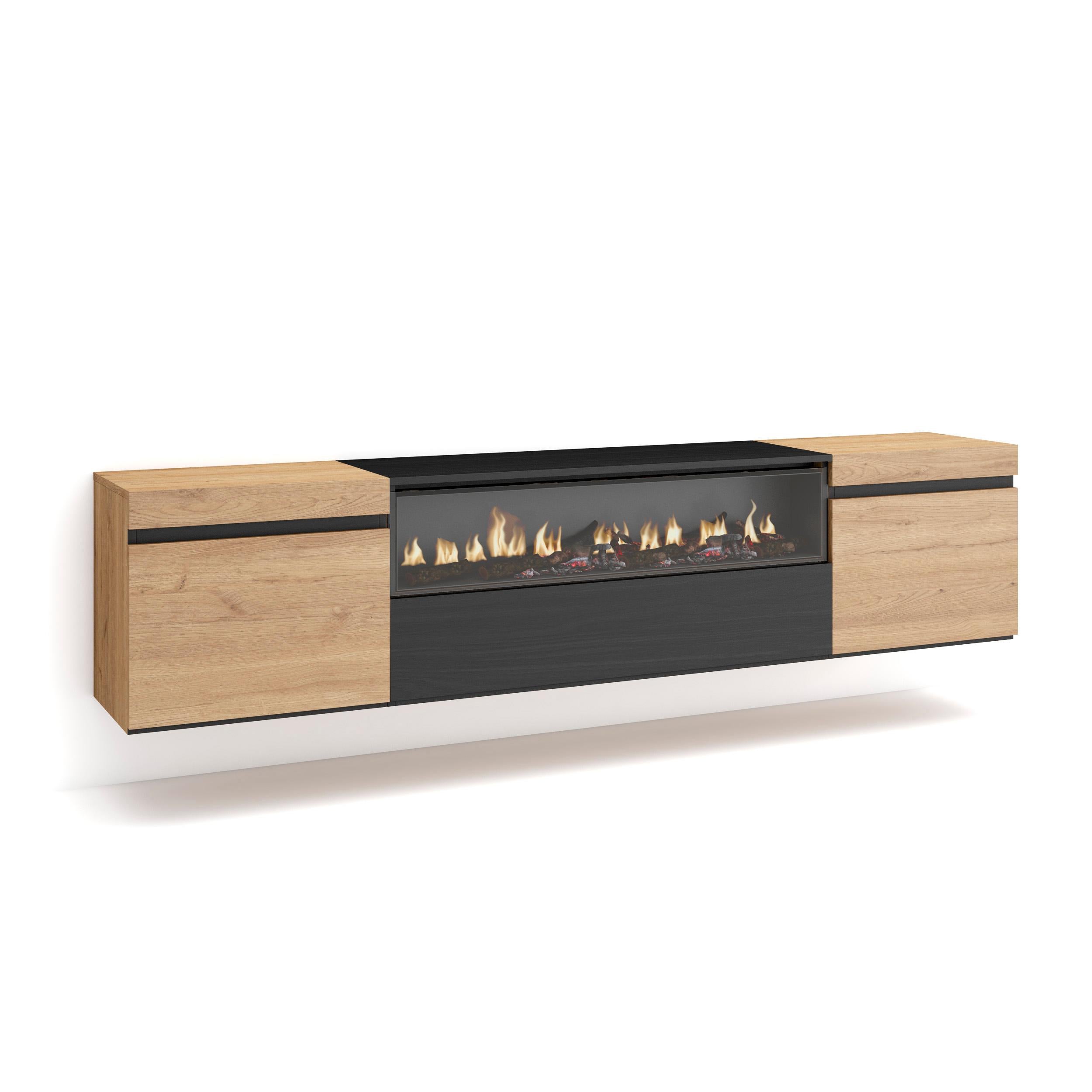 Meuble TV, Banc Télé, 200x35x45cm, Pour les TV jusqu'à 80", Cheminée ...