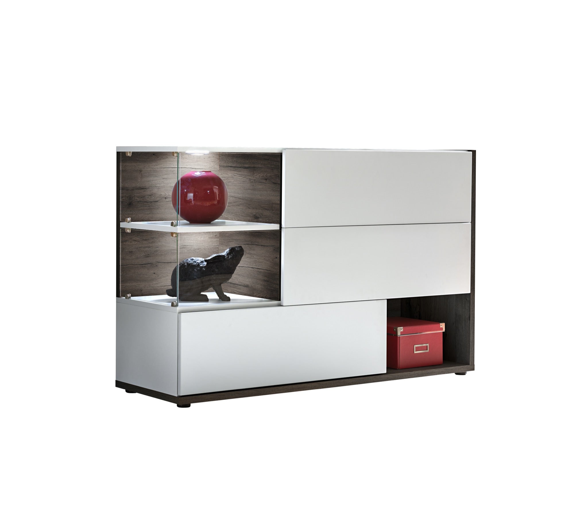 Buffet de salon bas 3 portes 2 vitrines avec LED | 120x77x40cm | Meuble ...