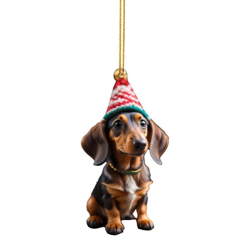 Décoration de Noël teckel, pendentif chien acrylique 2D, amusante pour ...