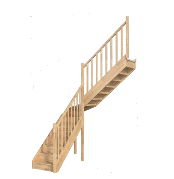 Escalier quart tournant en bois Echo - - Double quart tournant - fermé - Quart tournant à gauche ...