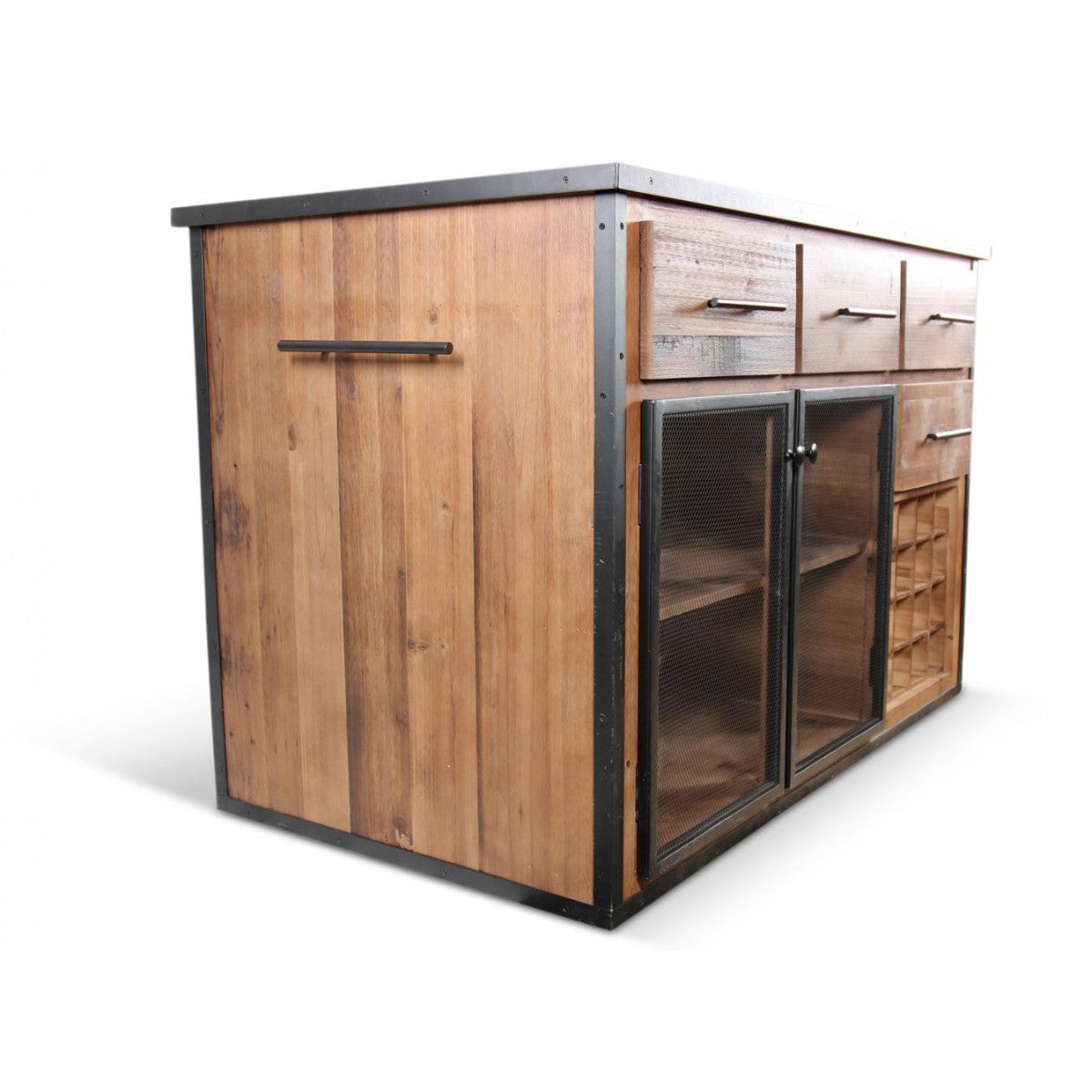 Ilot 4 Tiroirs Bois Marron 140x80x94.5cm - Bois-Métal | Leroy Merlin