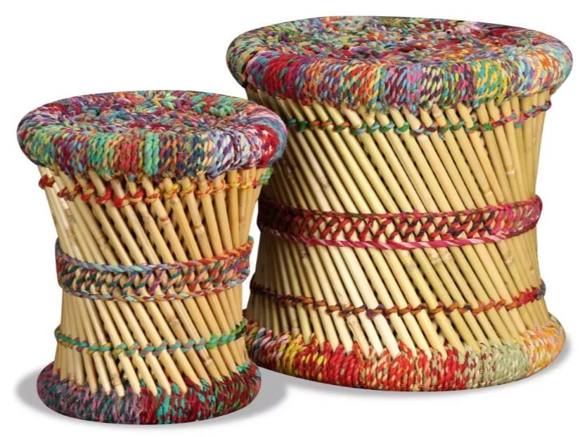 Tabouret bas rond bambou multicolore Indika - Lot de 2 | Leroy Merlin