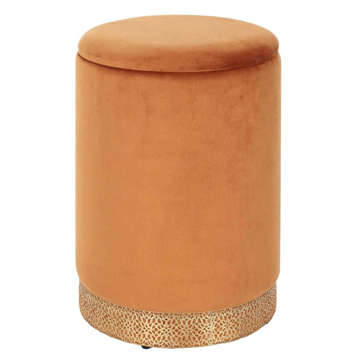 ASMA - Pouf-Coffre Rond Velours Ocre Socle Ajouré Or | Leroy Merlin