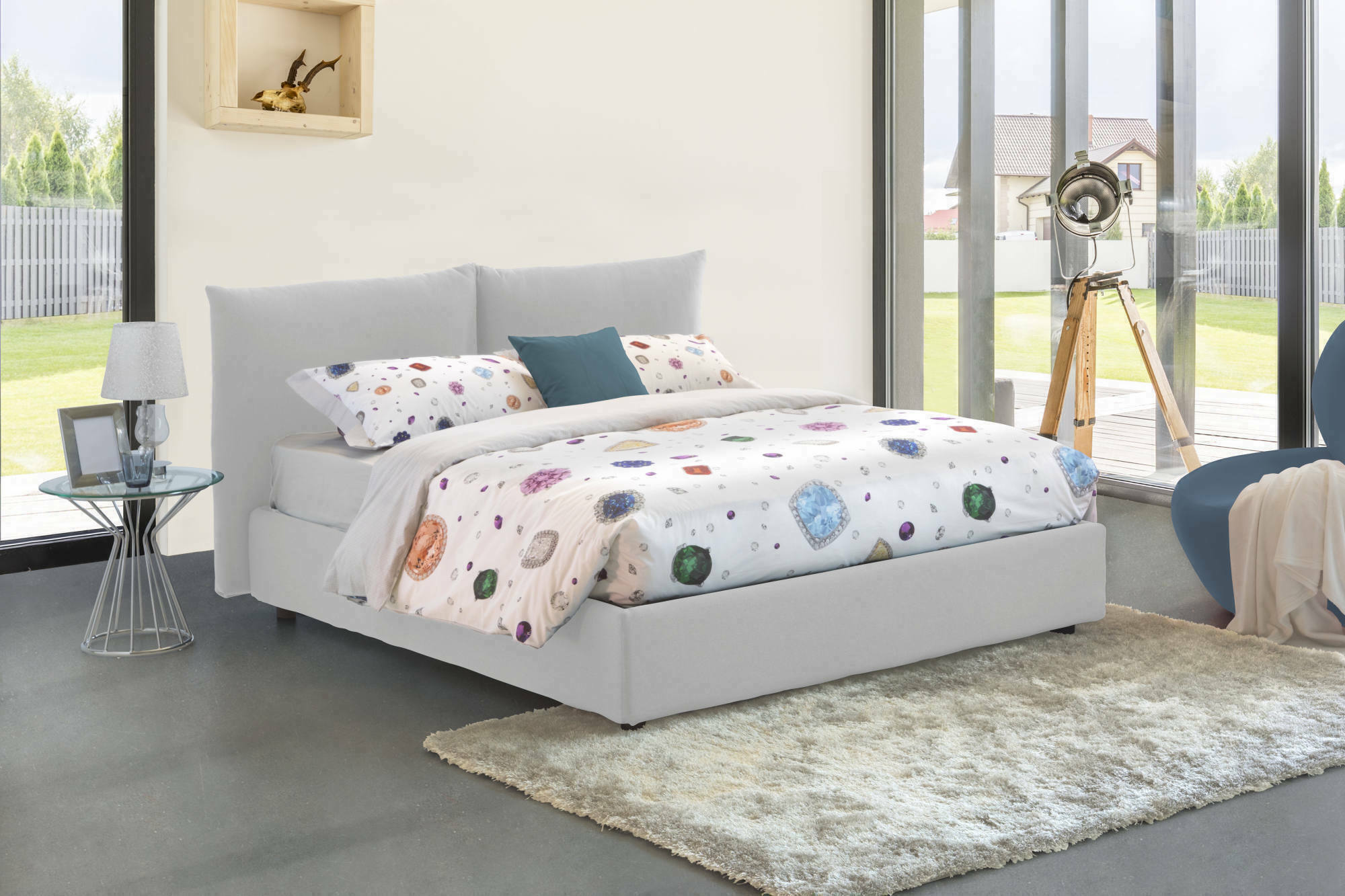 Cama doble Cristel, Cama contenedor con revestimiento de tela, 100% ...