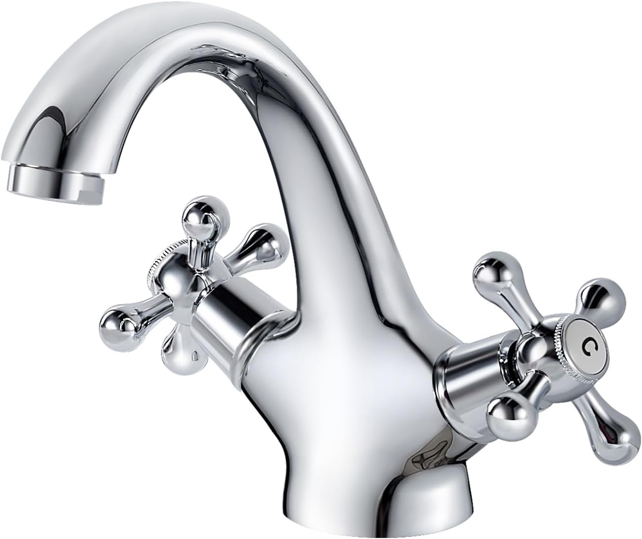 Robinet Lavabo Rétro Double Poignée - Mitigeur Chromé, Eau Chaude et ...