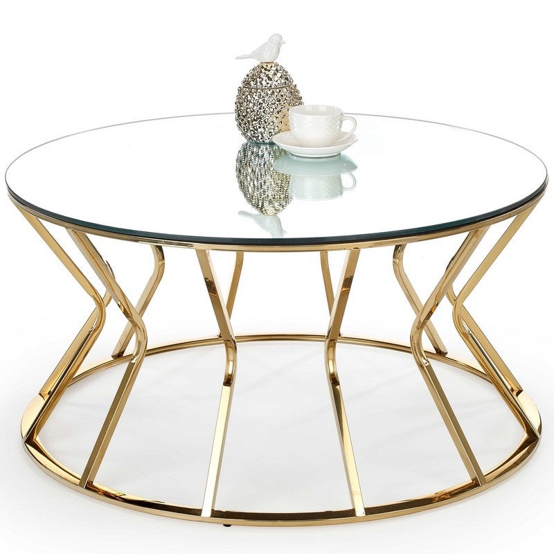 Table basse ronde 90 cm avec plateau en verre et structure en métal ...