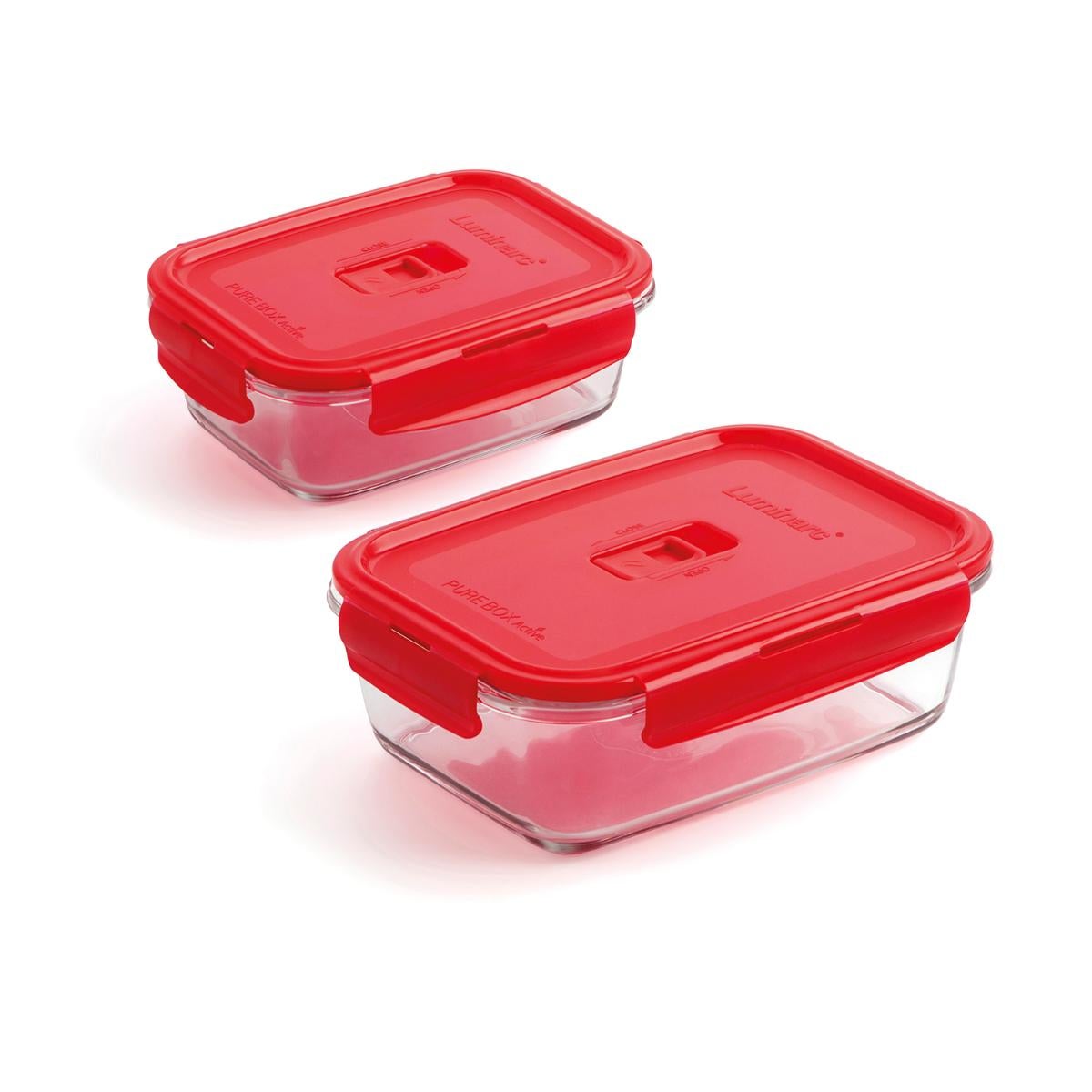 Set 2 Recipientes Hermeticos Vidrio Pure Box Rojo 18x18x7,3cm - 122cl ...