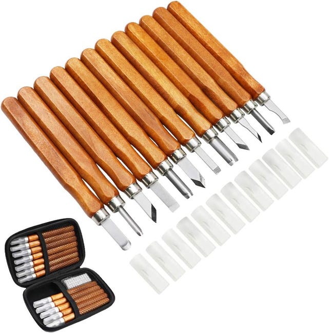 Juego de 14 herramientas para tallar madera: cinceles profesionales ...