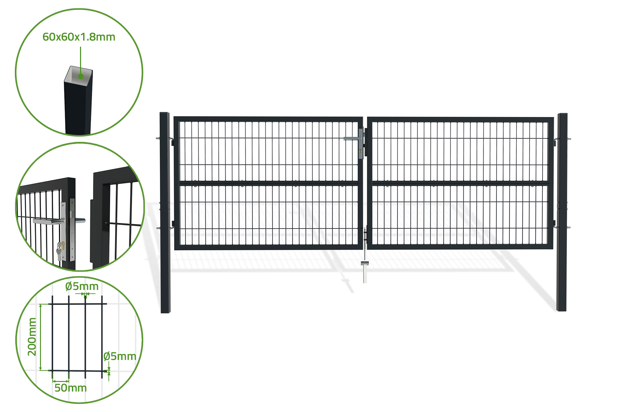 Brama z siatki metalowa dwuskrzydłowa 3m RAZO 300B100 Szara - Leroy Merlin