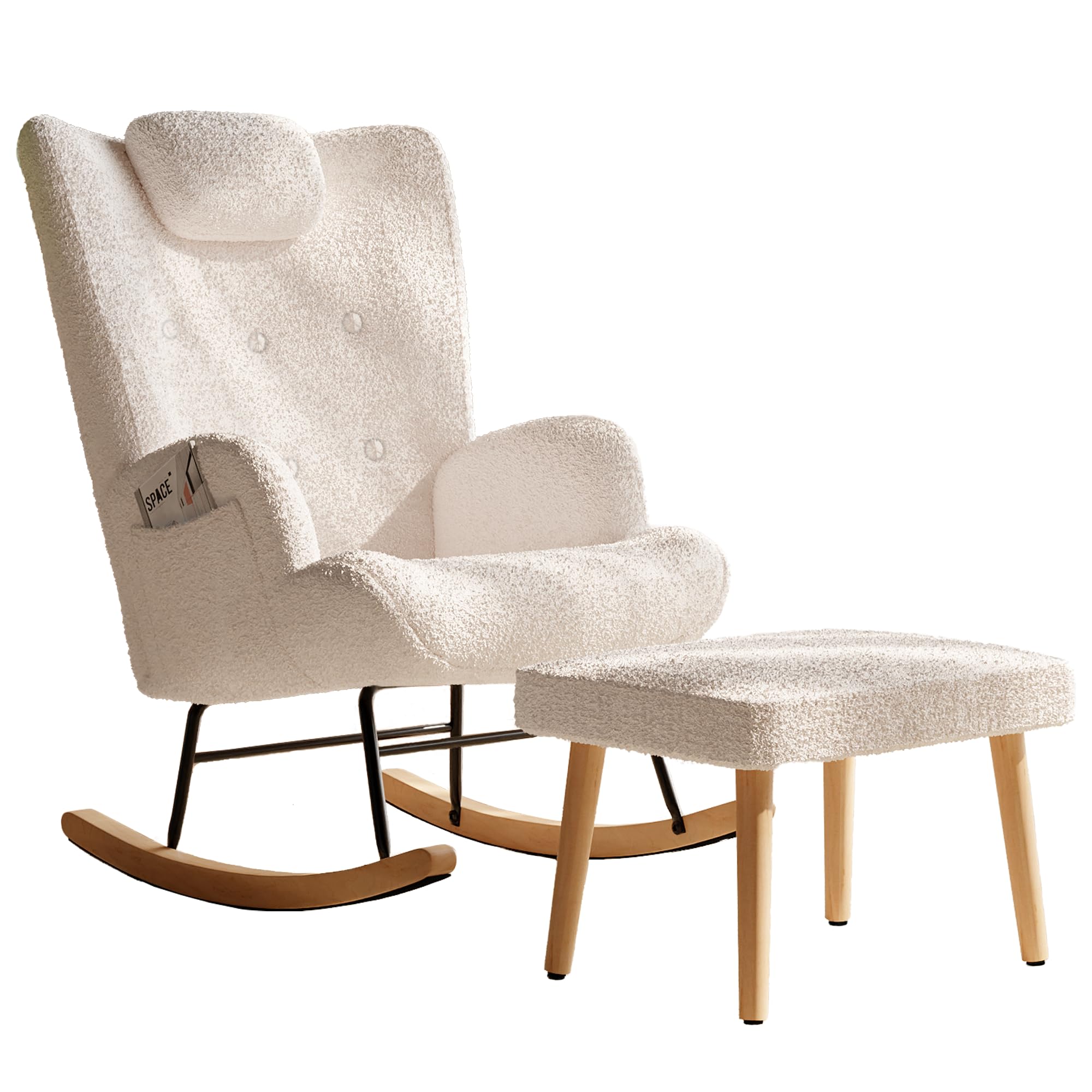 Fauteuil à Bascule avec Tabouret et Poches latérales, Rocking Chair de ...