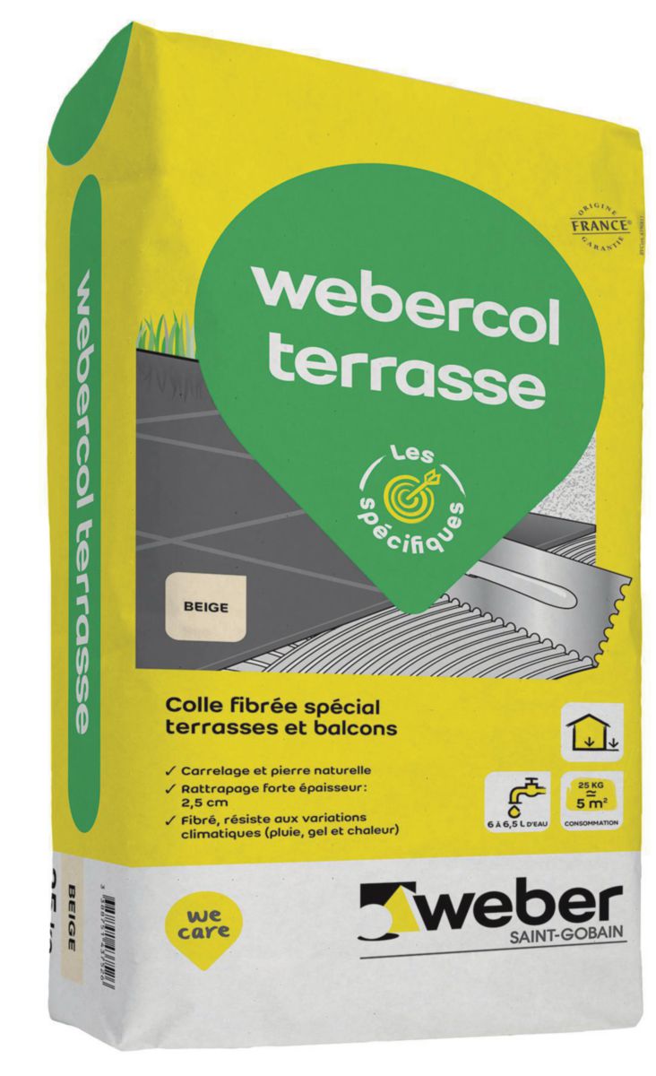 COLLE EXTERIEURE WEBERCOL TERRASSE BEIGE 25 KG | Leroy Merlin