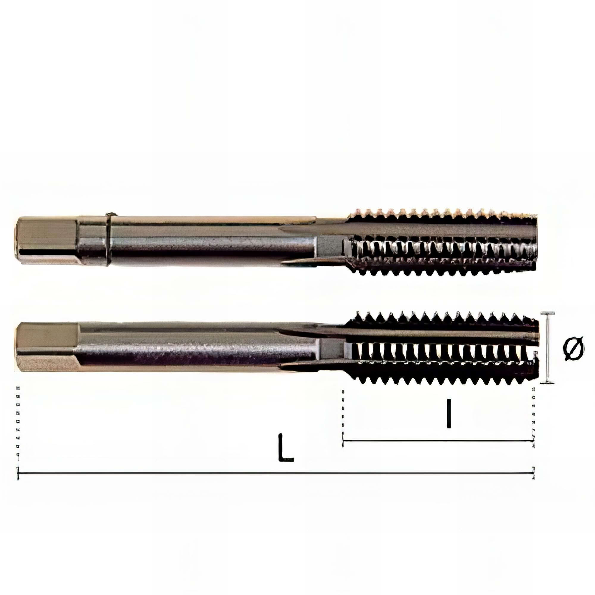 1 jeu de 2 tarauds - 2 passes DIN2181 LH D. UNF5/8-18 x Lt. 80 x Lu. 28 ...