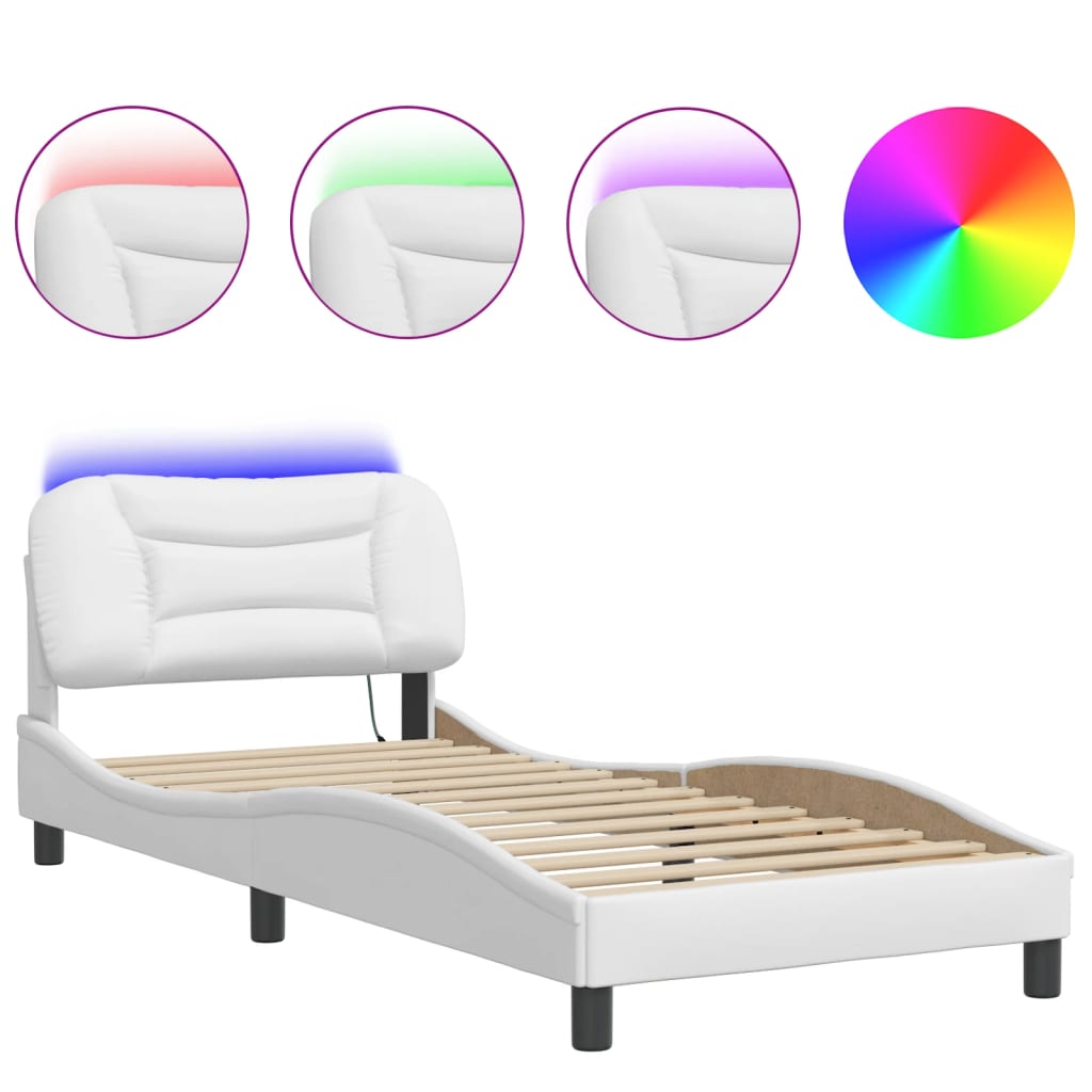 Estructura cama con luces LED cuero sintético blanco 90x190 cm | Leroy ...