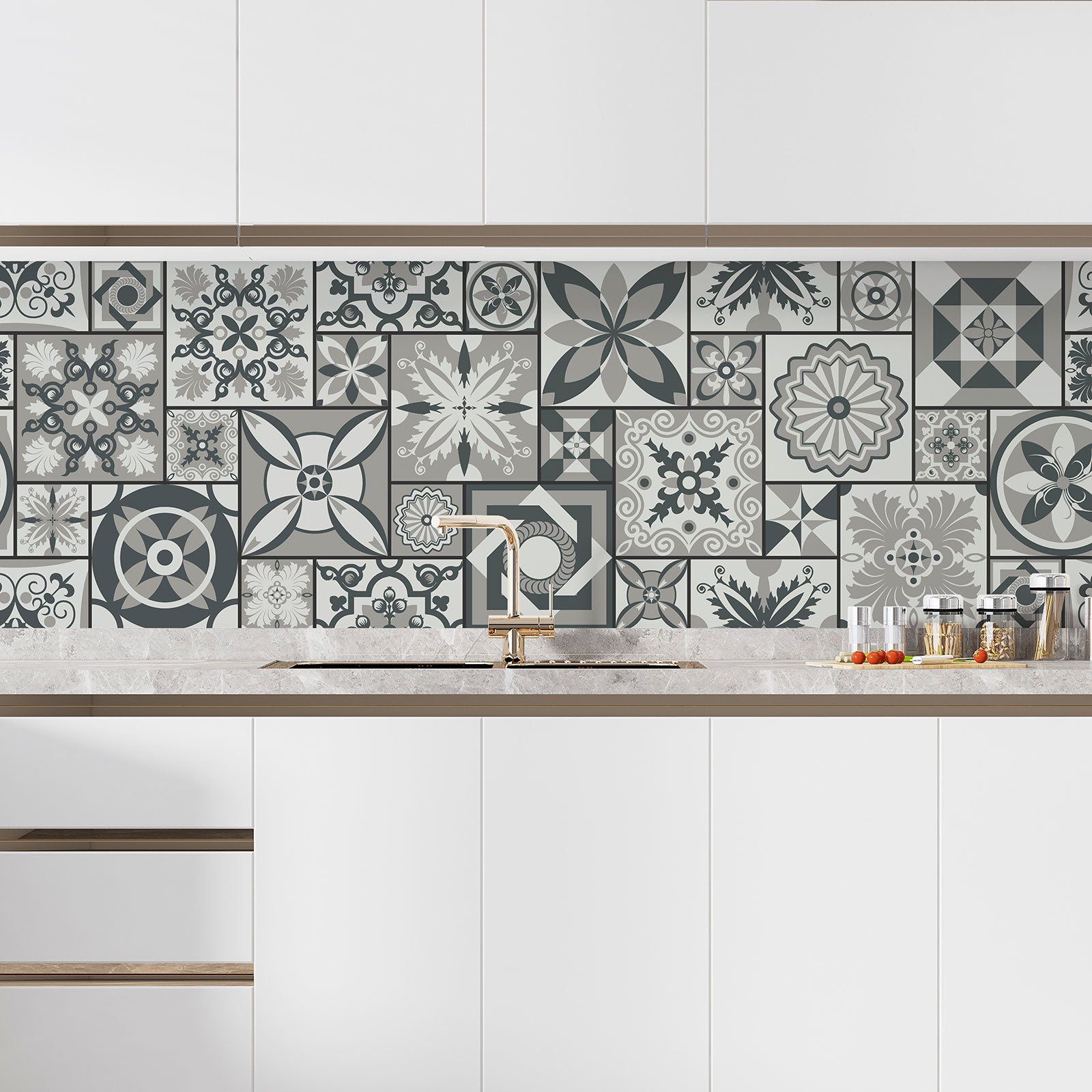 Crédence adhésive sticker pour cuisine - Effet carreaux de ciment ...