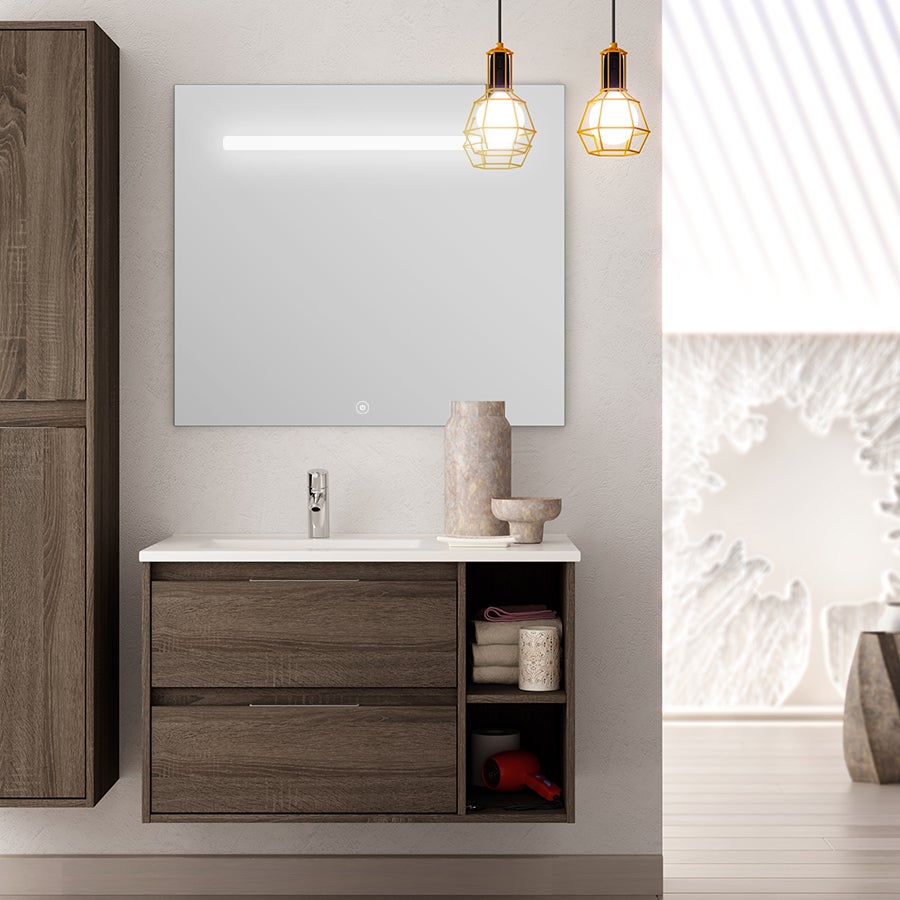 Meuble de salle de bain vasque déportée 2 tiroirs OLYMPE et miroir Led ...