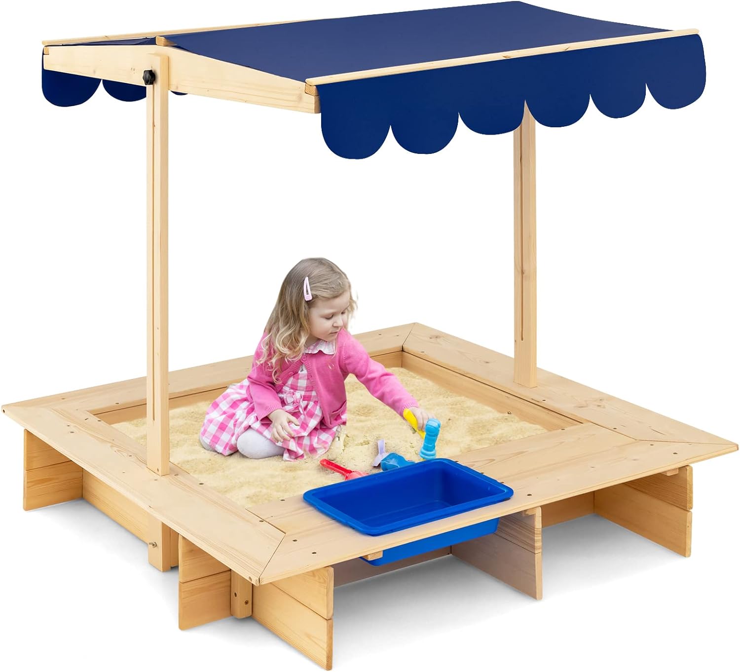 Bac à Sable en Bois de Sapin, Bac à Sable Carré avec Auvent Inclinable ...