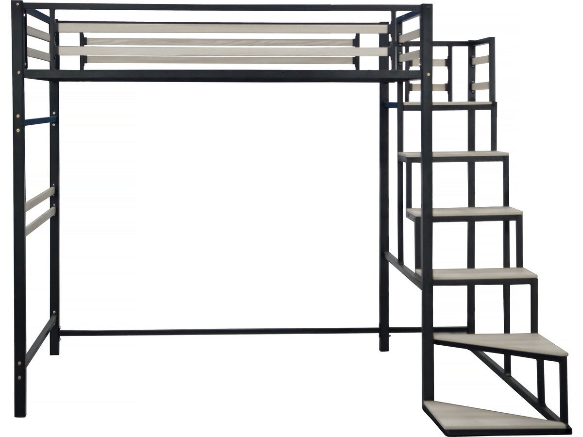 Letto a soppalco in metallo con scale "LENA" - 140 x 200 cm - Nero ...