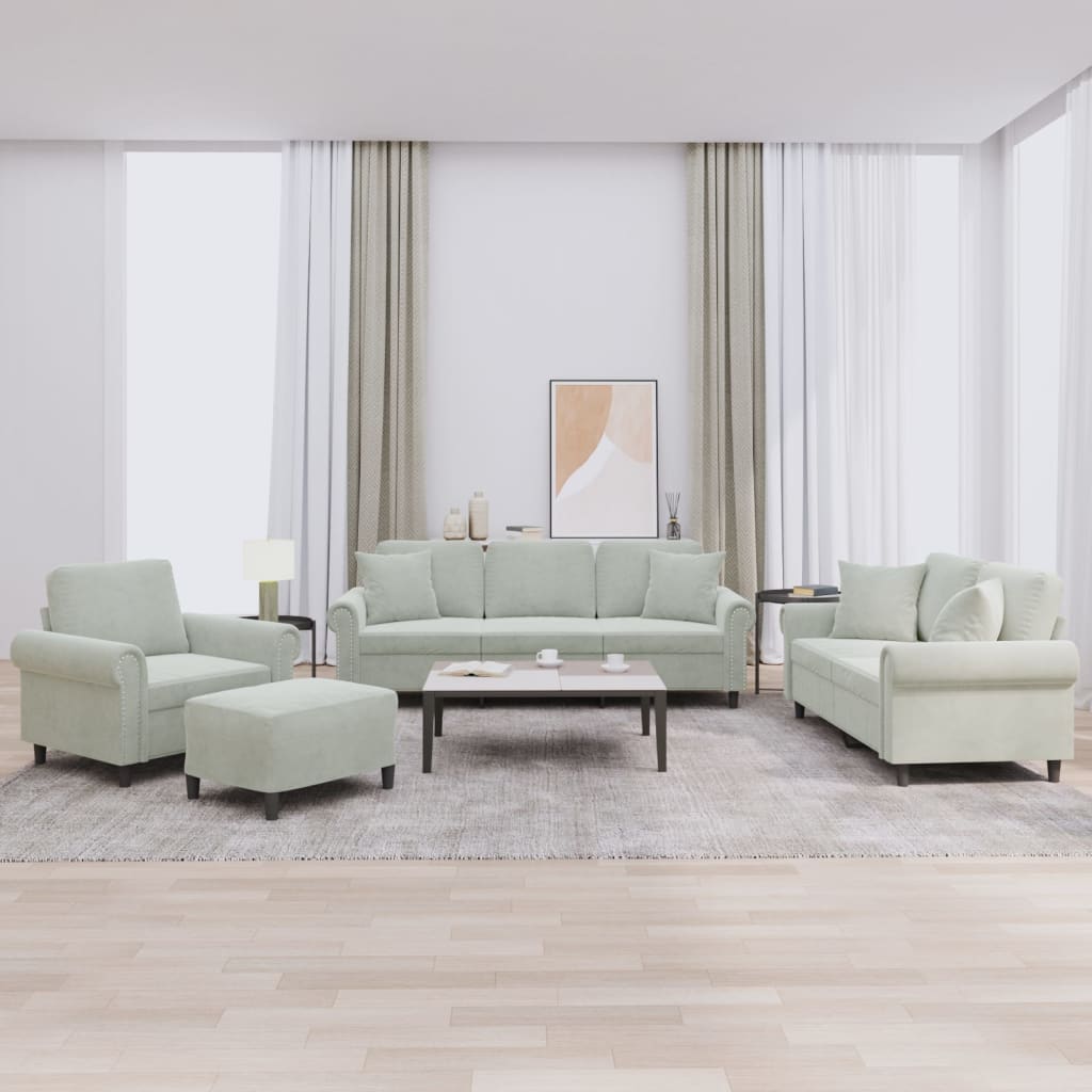 Ensemble de canapés 4 pcs，Sofa pour Salon avec coussins gris clair ...
