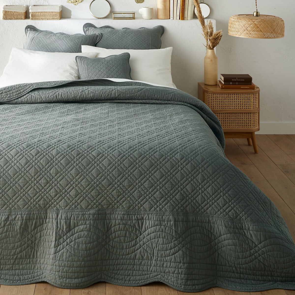 Boutis matelassé coton, Scenario - Vert fougère - 180 x 250 cm | Leroy ...