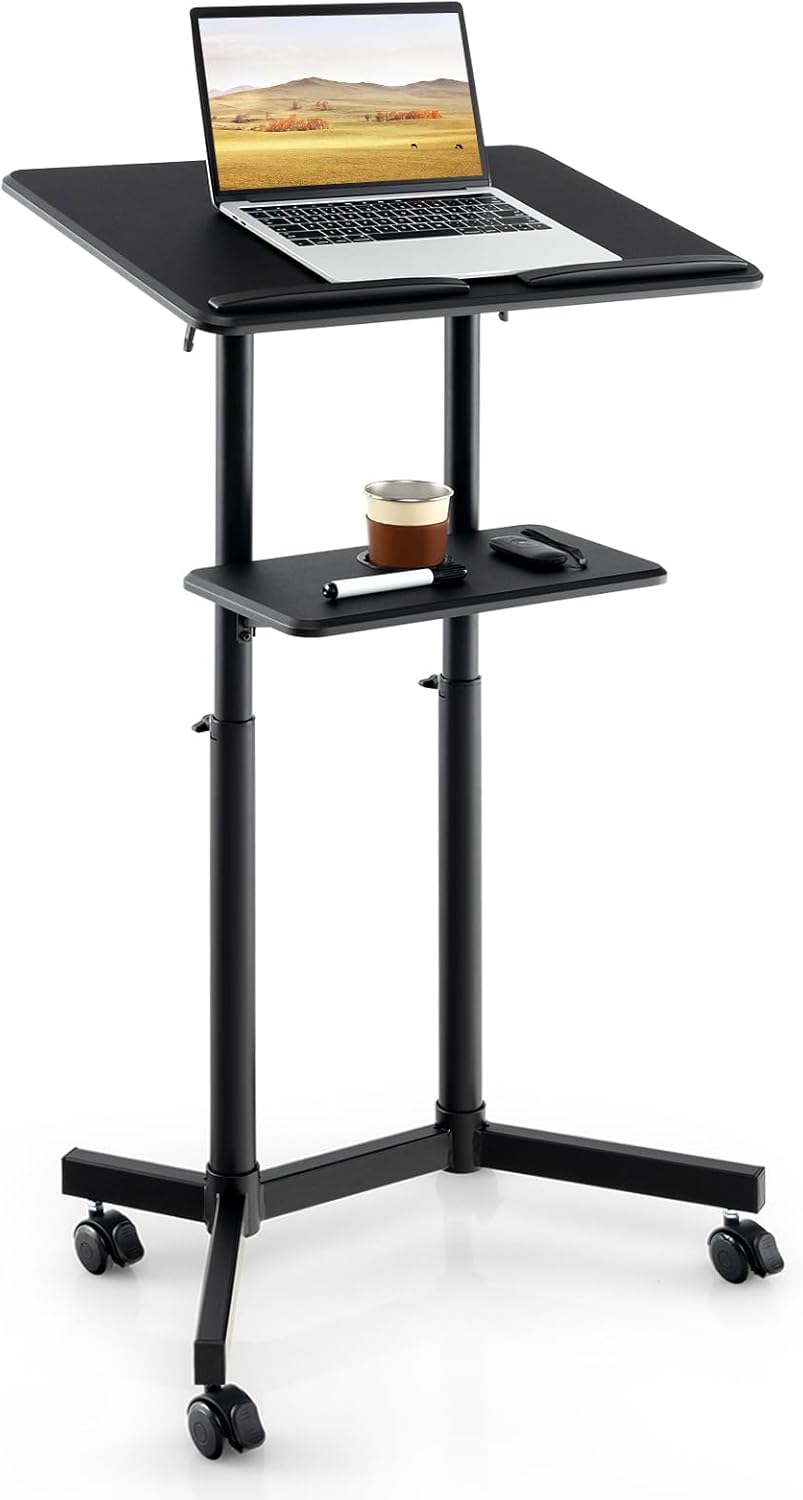 COSTWAY Podium Debout Mobile, Pupitre 104,5-128,5 cm, Petit Bureau ... COSTWAY Podium Debout Mobile, Pupitre 104,5-128,5 cm, Petit Bureau ...