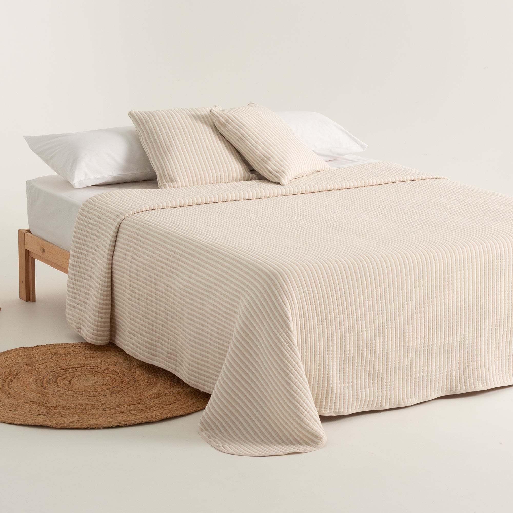 Colcha cama 135 ligera algodón jacquard rayas suave entretiempo lino ...