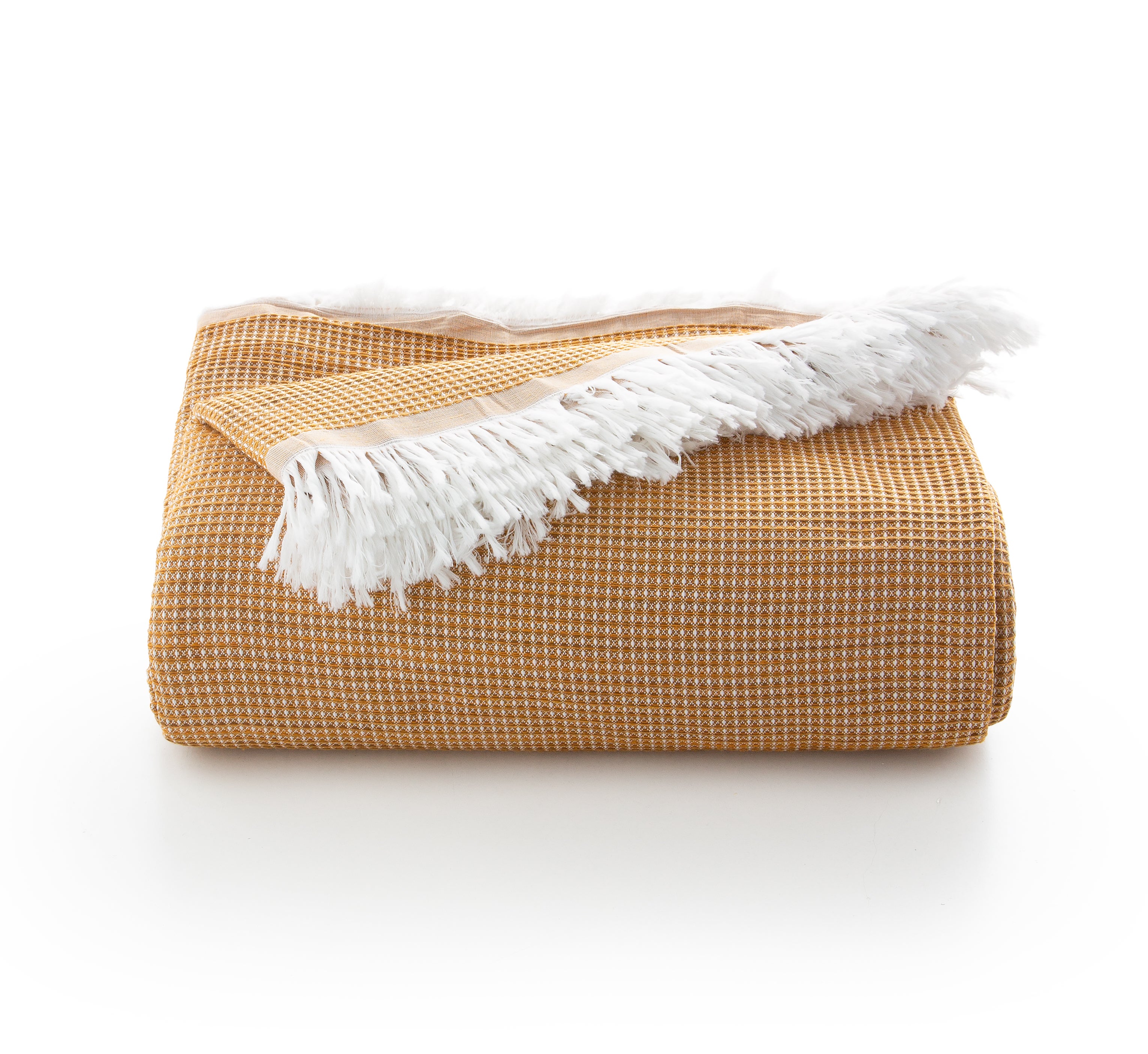 Plaid manta Multiusos nido de abeja algodón 180x280 cm Ocre | Leroy Merlin