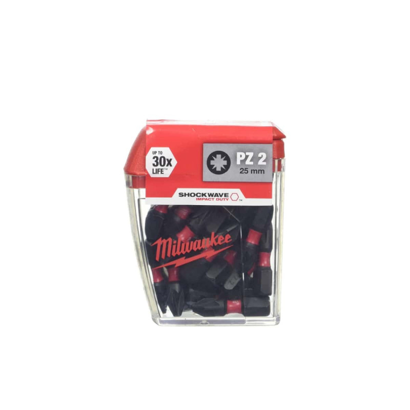 Boite de 25 Embouts Pozidriv MILWAUKEE PZ2 25mm SHOCKWAVE 4932430864 ...