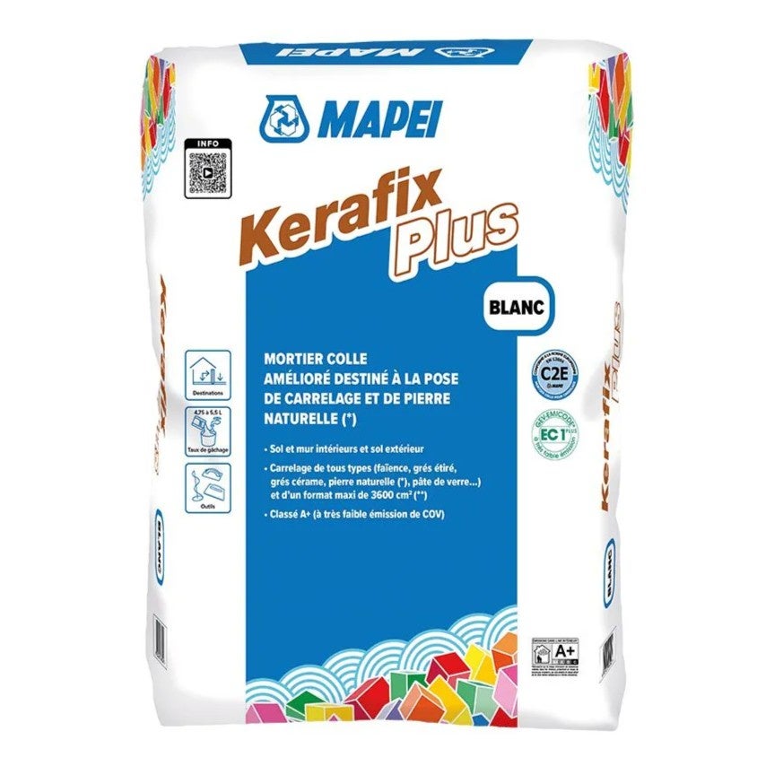 Mortier colle KERAFIX PLUS - Blanc- réf : 1197825 - MAPEI | Leroy Merlin