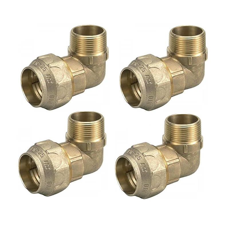Pack 4 Codo macho Latón 20mm x 1/2'' para tubería de polietileno | Accesorio latón | Certificado ...