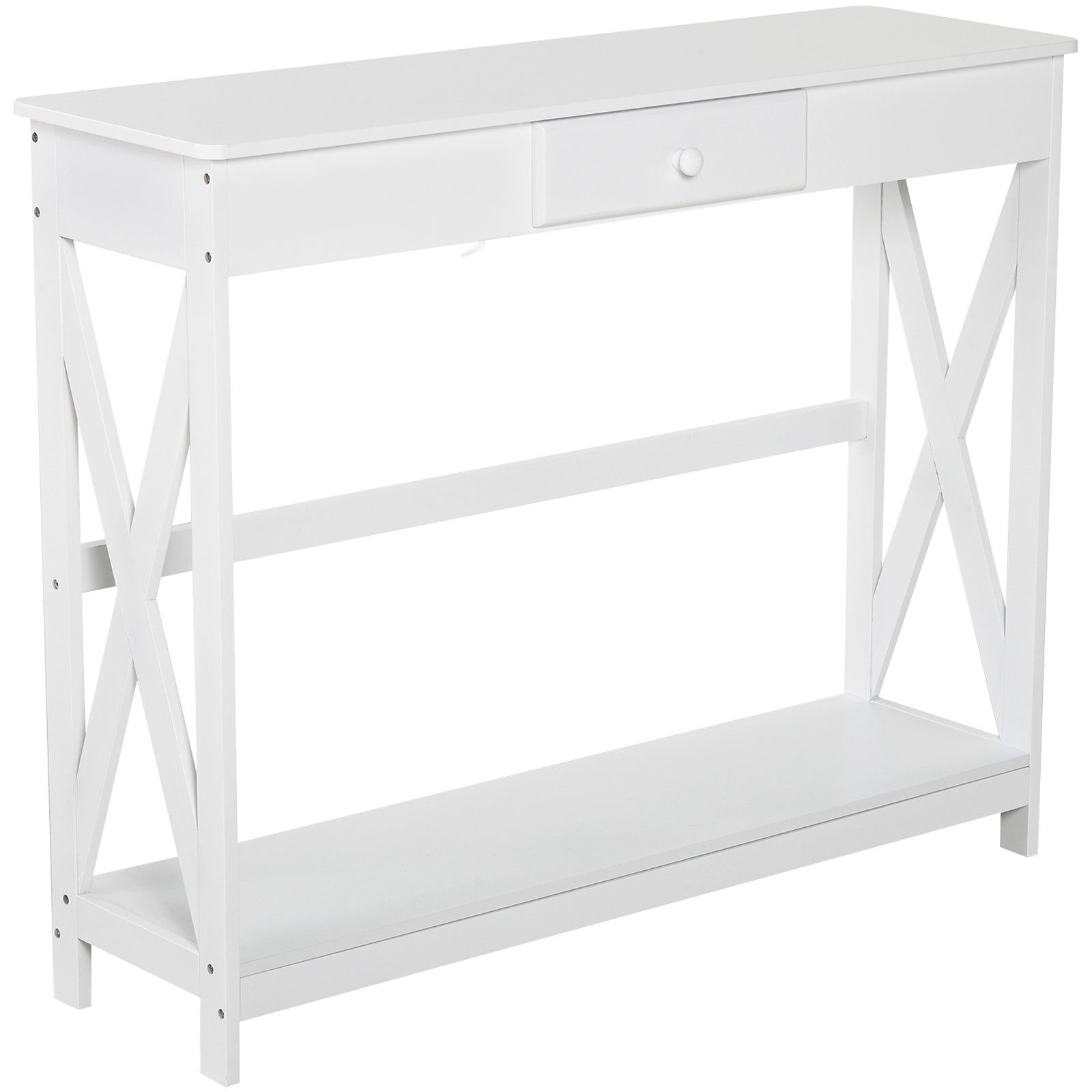 Table Console Table d'entrée avec 1 tiroir + 1 étagère dim. 100Lx30lx81Hcmen bois Blanc | Leroy ...