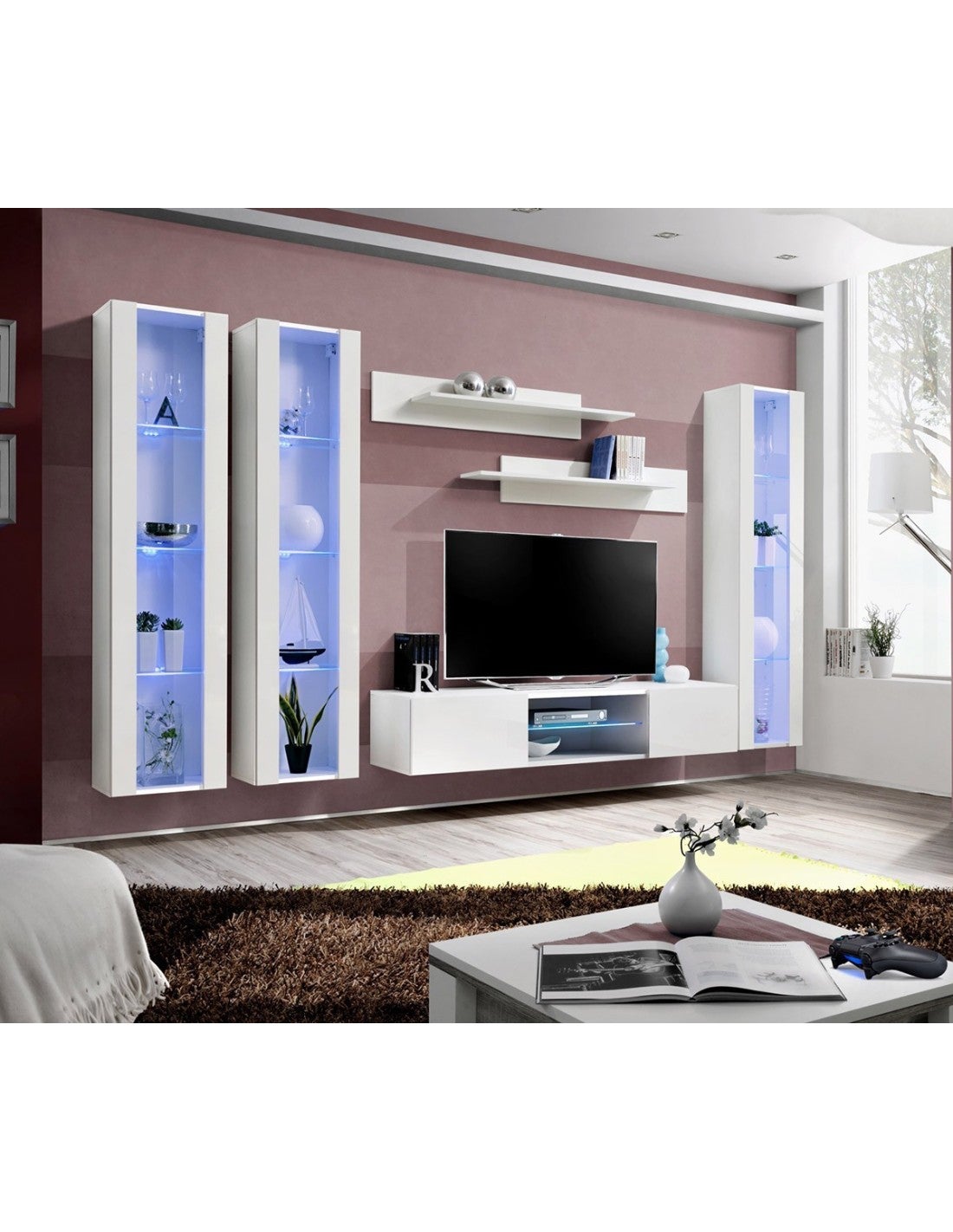 Ensemble Meuble TV FLY P2 avec LED. Coloris blanc. Meubles suspendus design pour votre salon ...