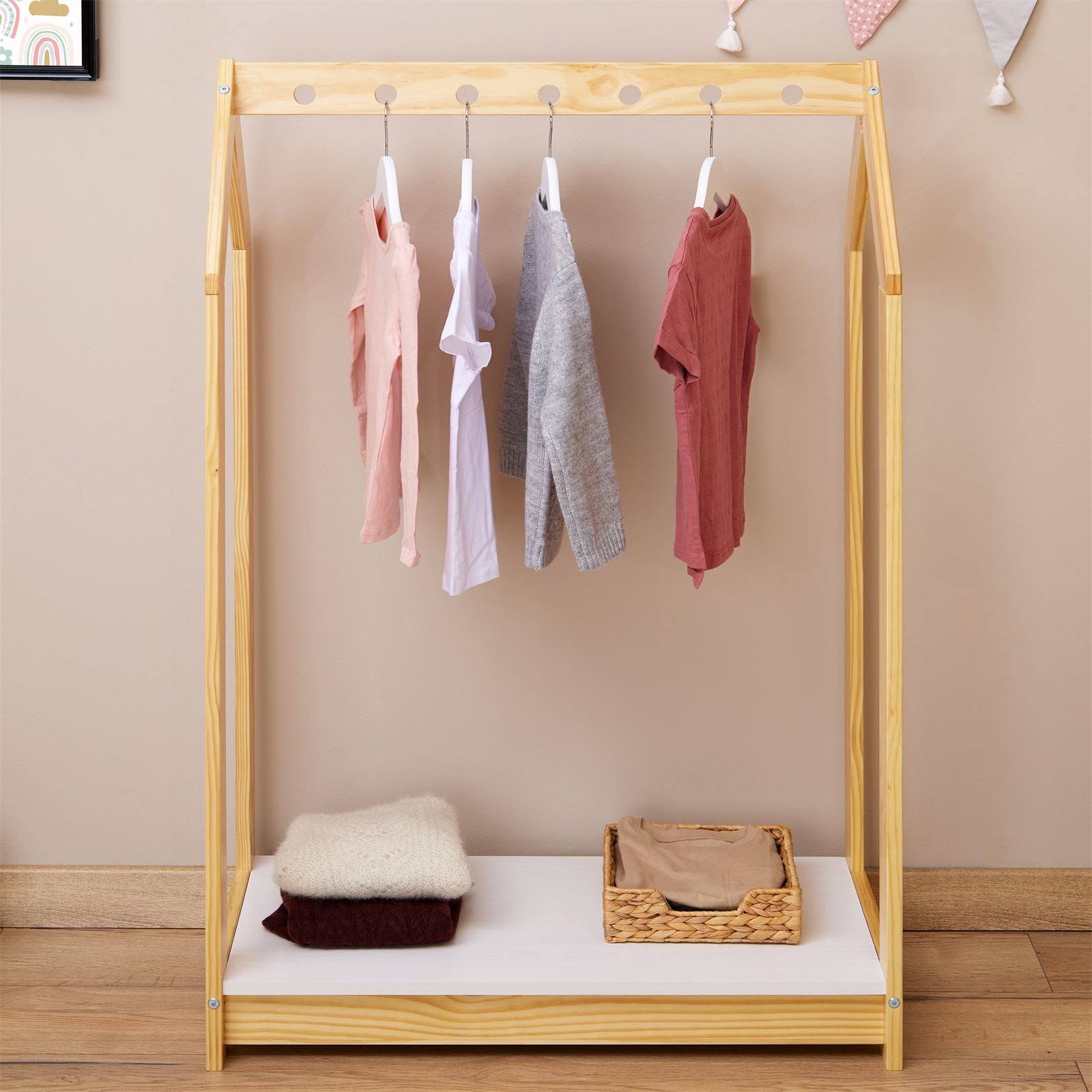 Portant enfant SALLY en pin massif - Coloris naturel et blanc | Leroy ...